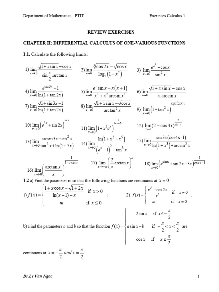 Exercises Calculus I | PDF | Integral | Power Series