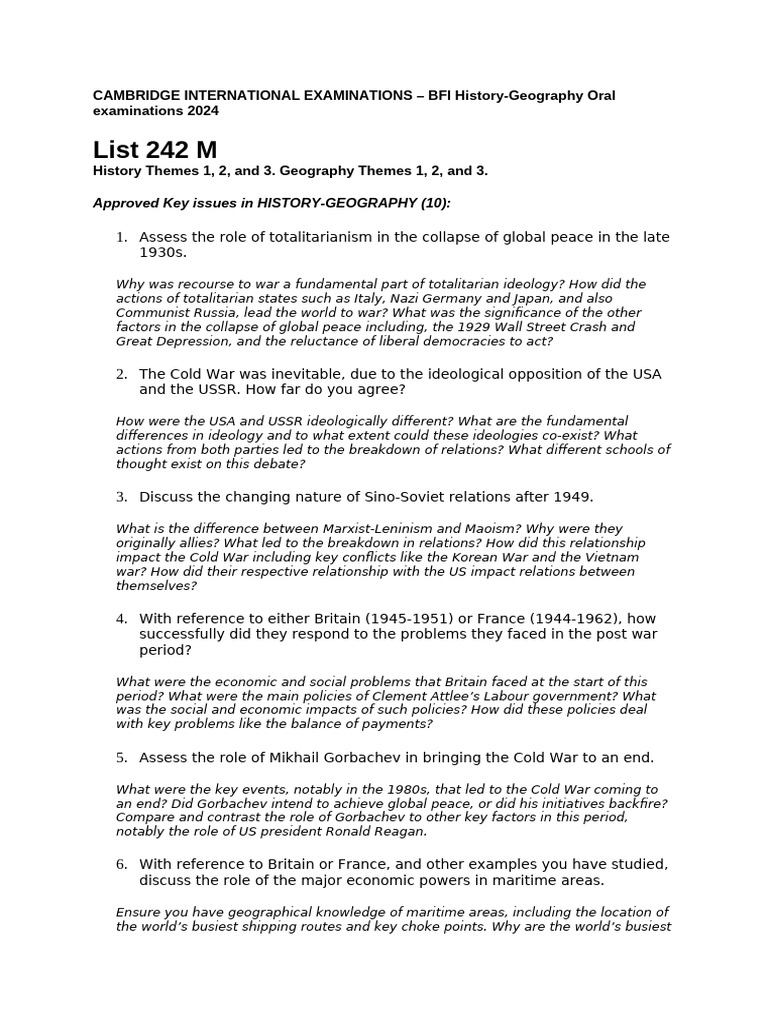 BFI History-Geography Oral Exam Guide 2024 | PDF | Cold War ...