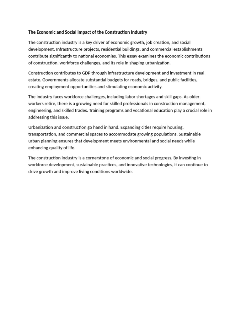 Economic Impact of the Construction Industry | PDF