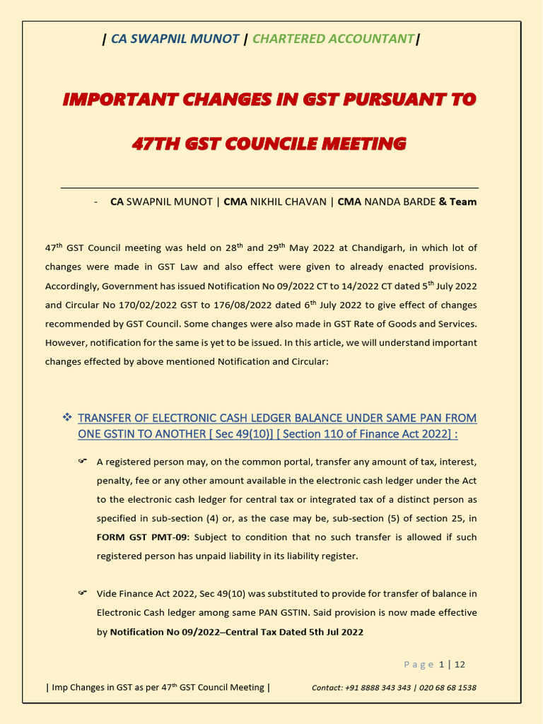 Imp Changes in GST in 47th GST Councile Meeting 1657698003 | PDF | Value Added Tax | Taxes