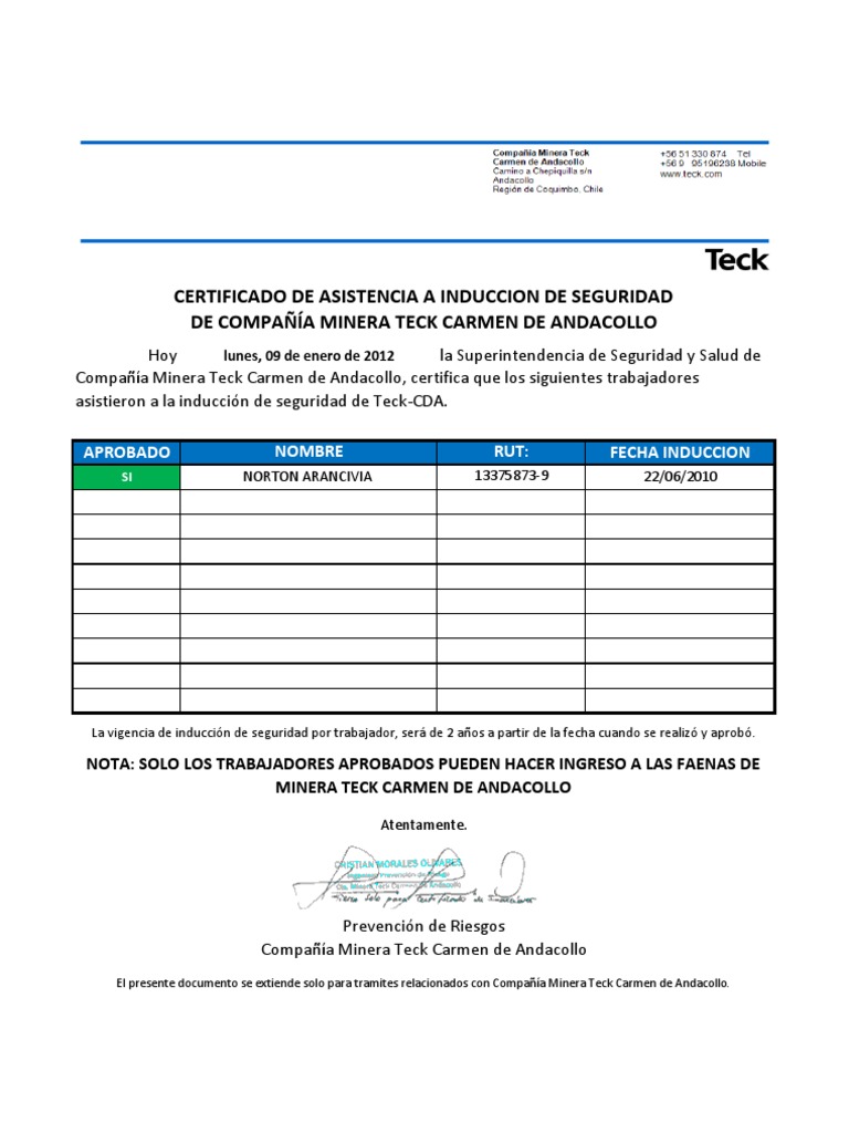 Certificado Induccion 5 | PDF