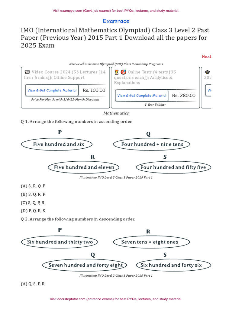 IMO Level 2 Class 3 Paper 2015 Part 1 | PDF