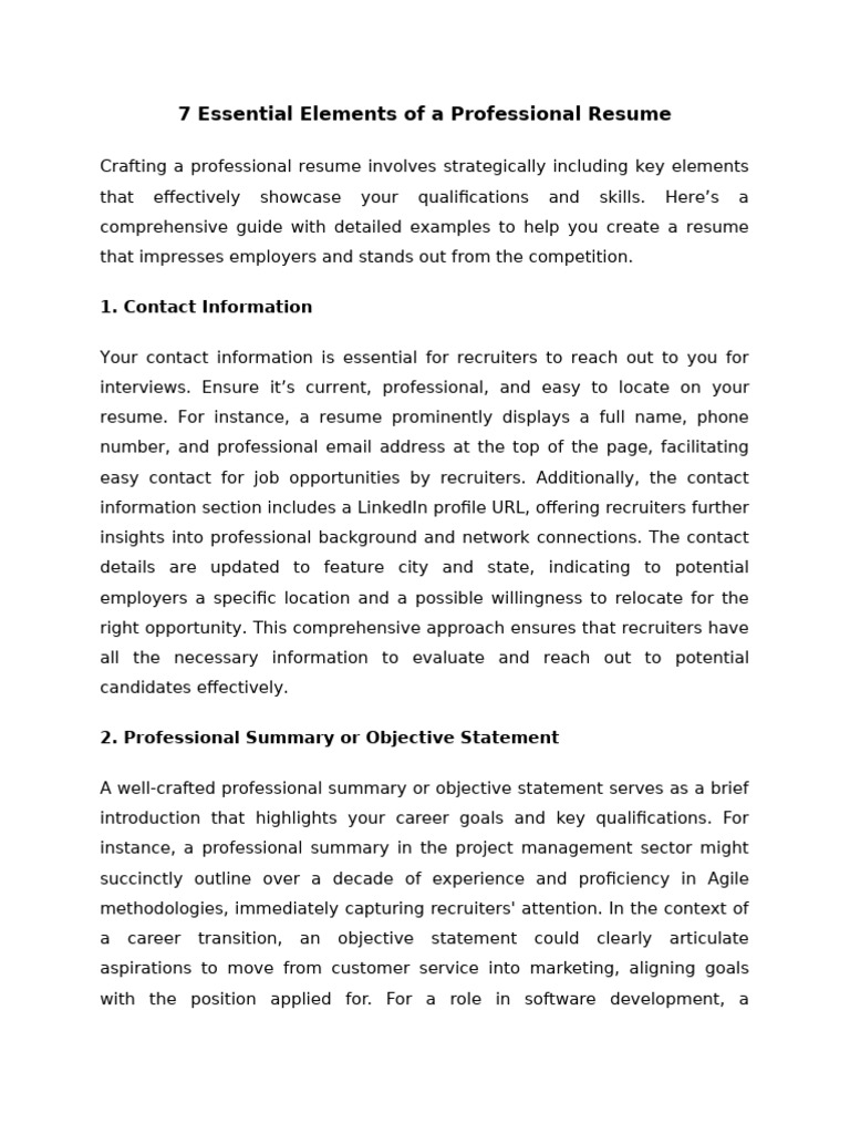 7 Essential Elements of A Professional Resume | PDF | Résumé | Recruitment