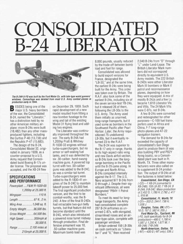 Scale Aircraft Drawings Vol. 2 04 - Consolidated B-24 Liberator | PDF
