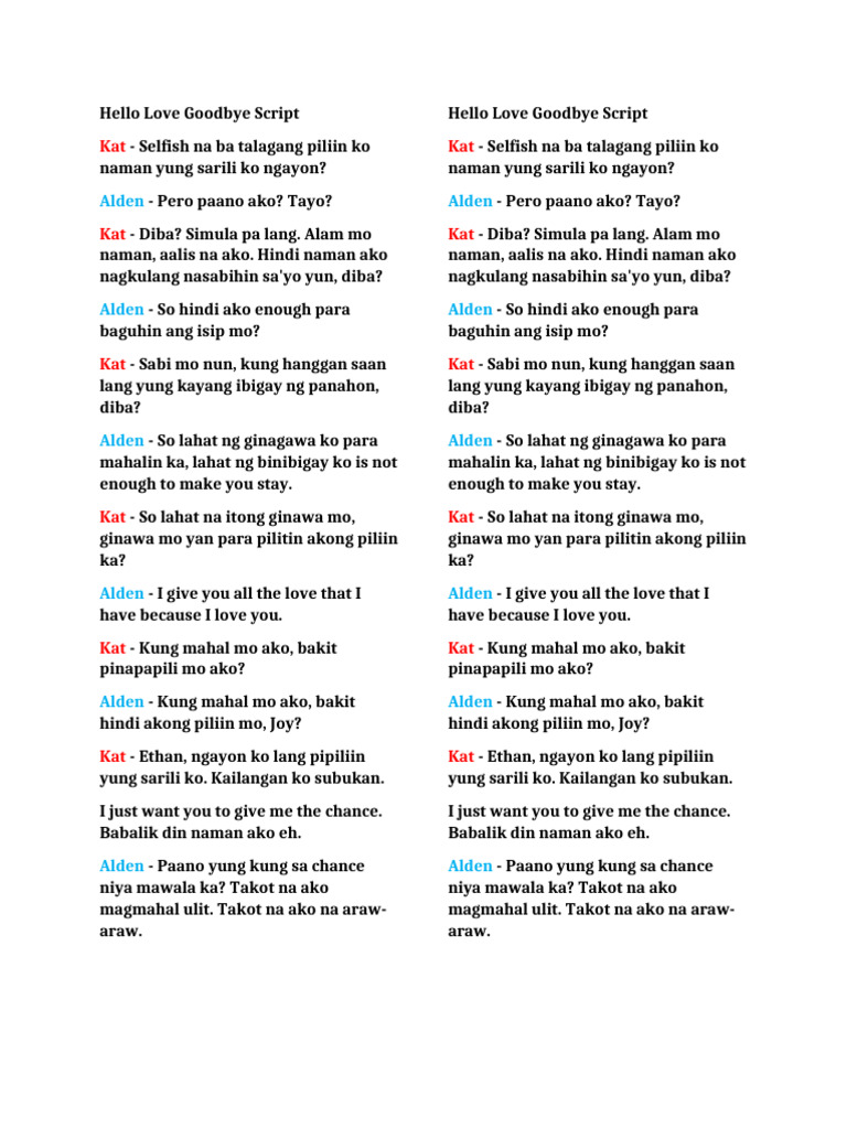Hello Love Goodbye Script | PDF