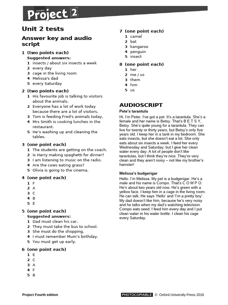 Unit 2 Answer Key and Audio Script | PDF