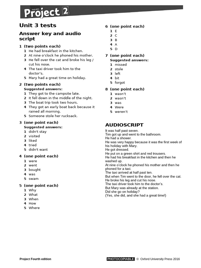 Unit 3 Answer Key and Audio Script | PDF
