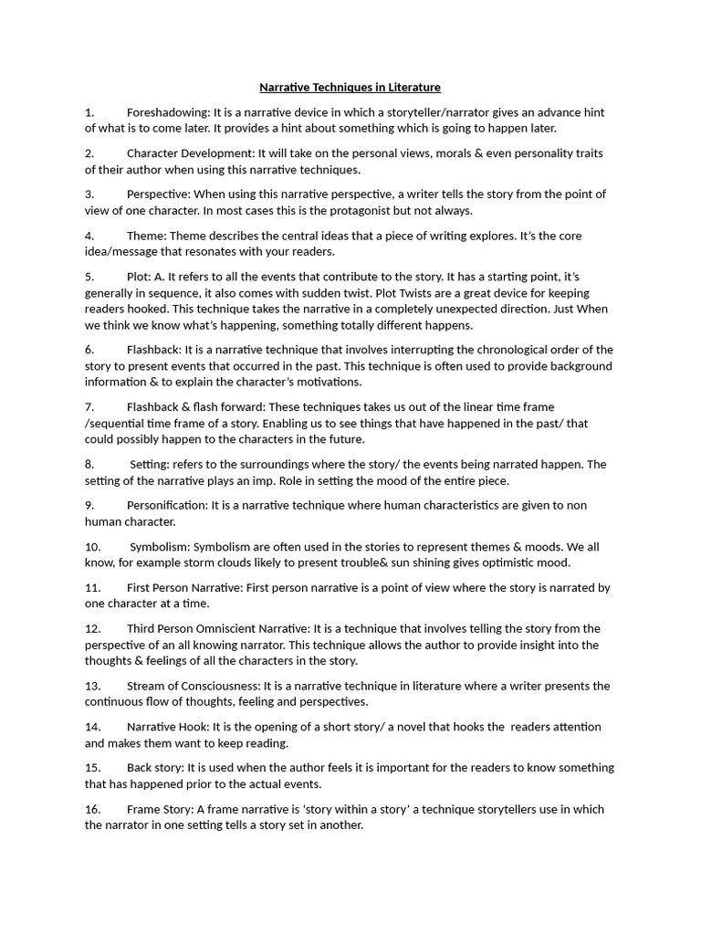 Narrative Techniques in Literature | PDF | Narration | Narrative