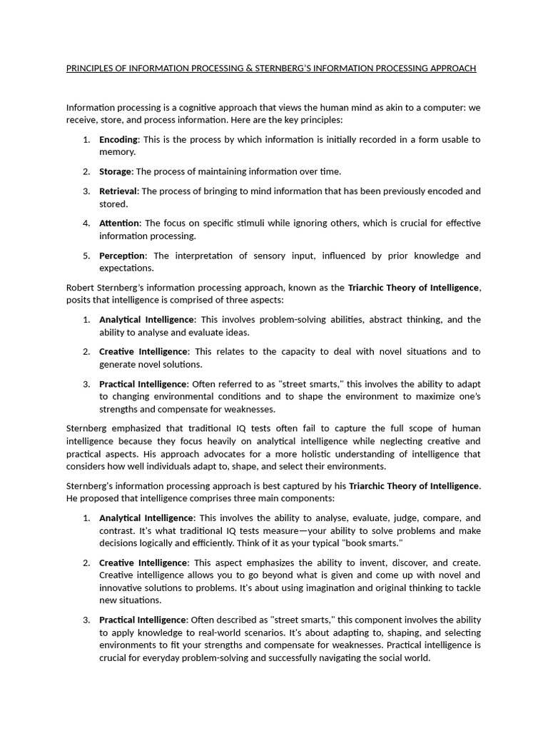 Principles of Information Processing | PDF | Intelligence | Information