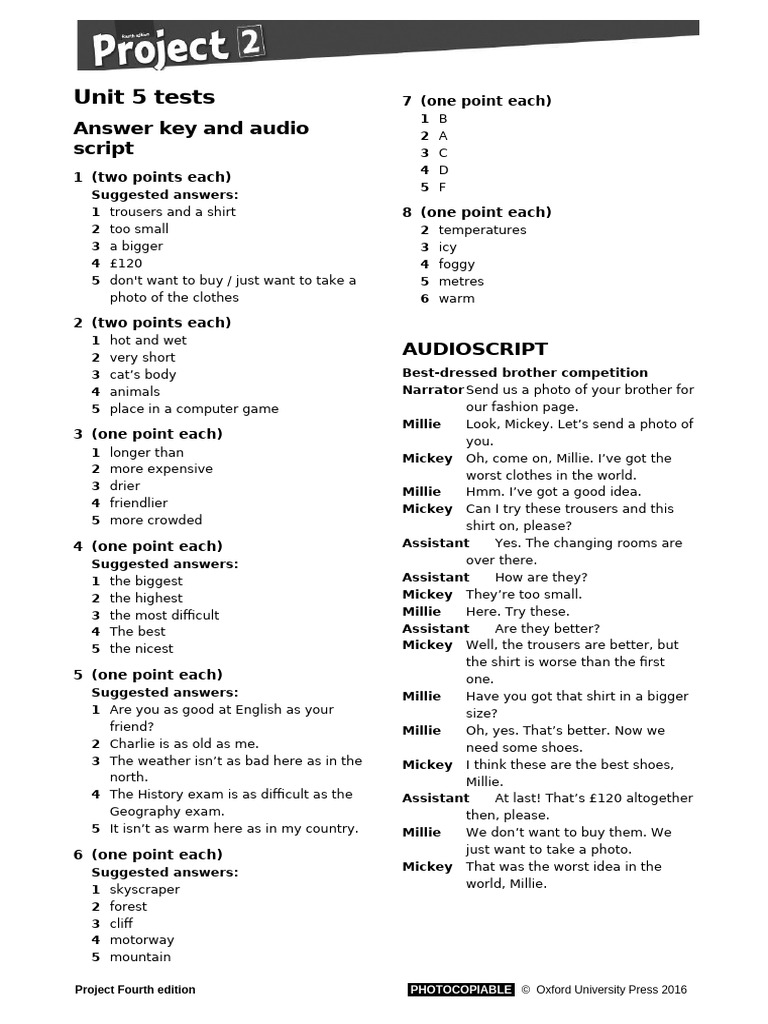 Unit 5 Answer Key and Audio Script-1 | PDF
