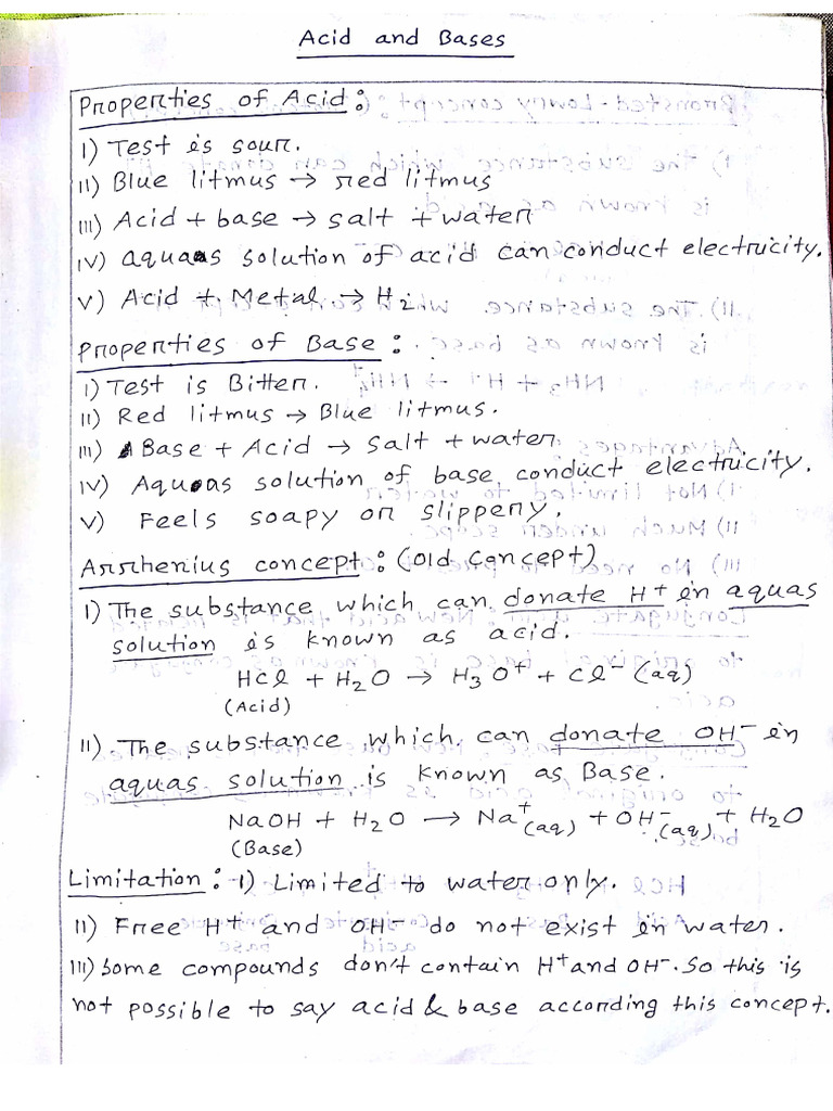 Chemistry-I - Acid & Bases Note | PDF