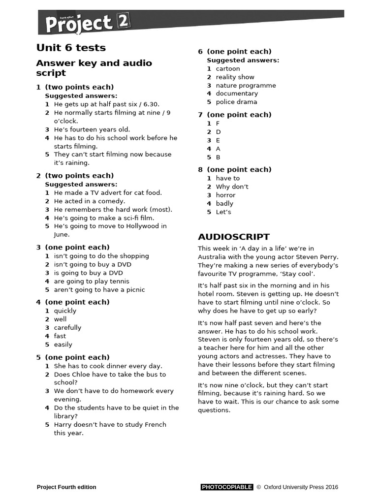 Unit 6 Answer Key and Audio Script | PDF