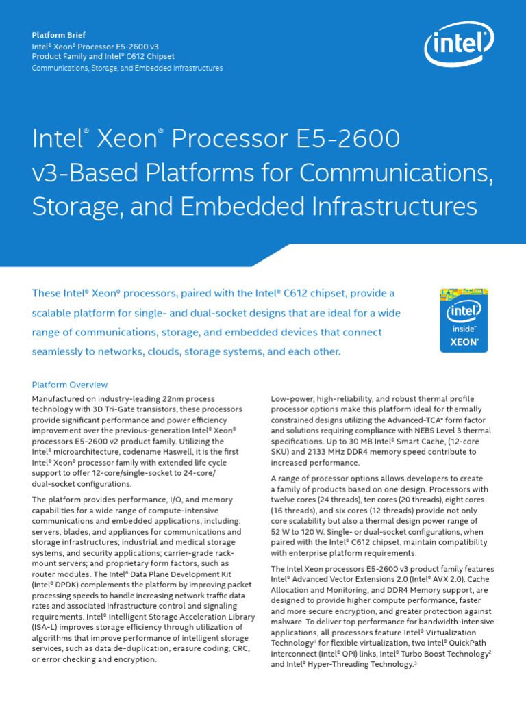 Xeon E5 2600 v3 c612 Chipset Brief | PDF | Virtualization | Central Processing Unit
