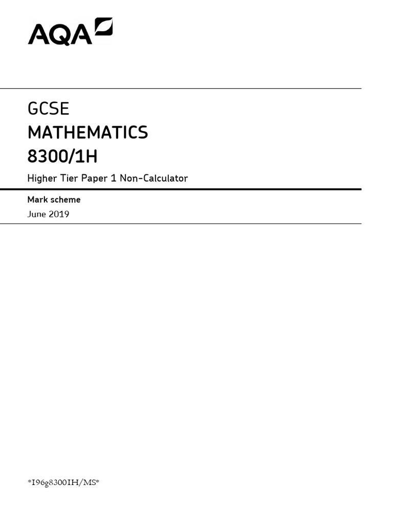 AQA GCSE Maths Higher Paper 1 Mark Scheme | PDF