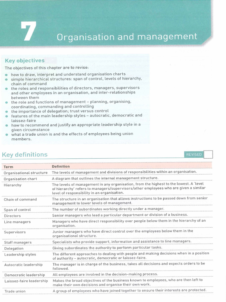 Chapter 7 - Organisation & Management | PDF