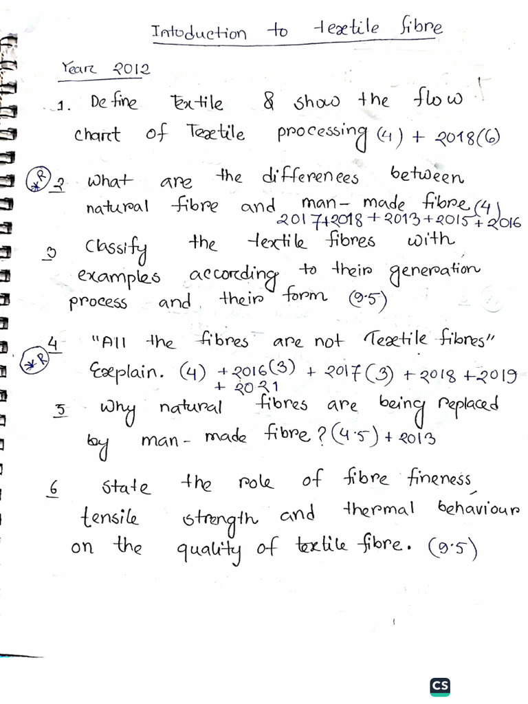 (Sifti, Ye-48) - Introduction To Textiles Fibres Questions | PDF