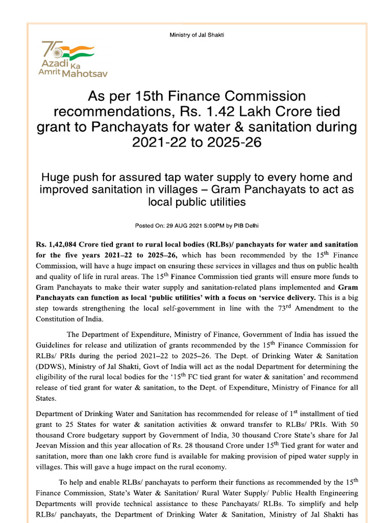 15 FC Grant PIB Notification | PDF