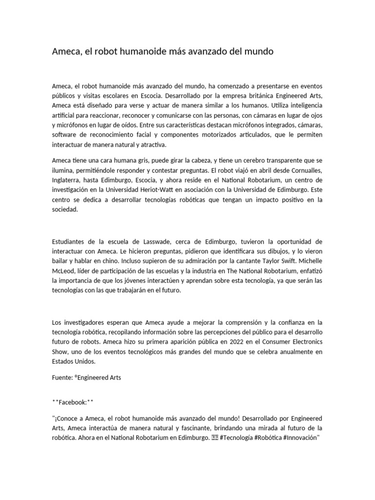 Ameca | PDF | Robot | Robótica