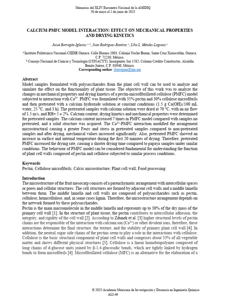 Calcium-Pmfc Model Interaction: Effect On Mechanical Properties and Drying Kinetics | PDF | Cell ...