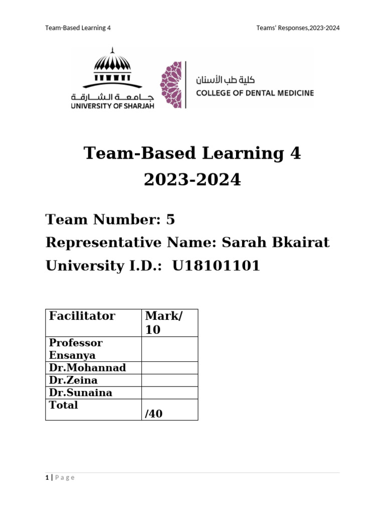 Team 5 DCP5A TBL4 - Final Team Response | PDF | Periodontology | Dental Anatomy