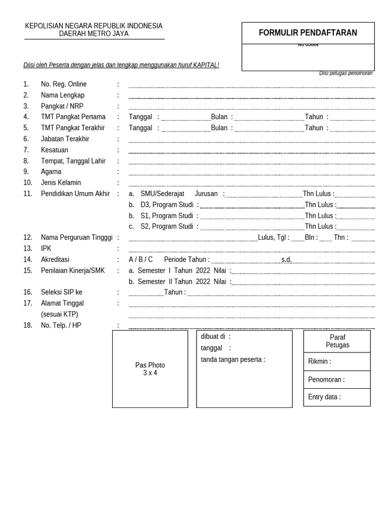 FORMULIR PENDAFTARAN SIP-2 | PDF