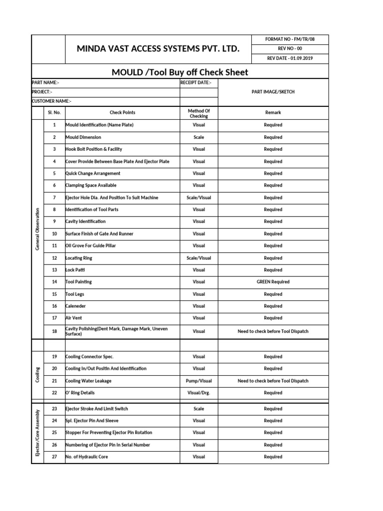 Mould Tool Buy-off Checklist | PDF | Mechanical Engineering ...