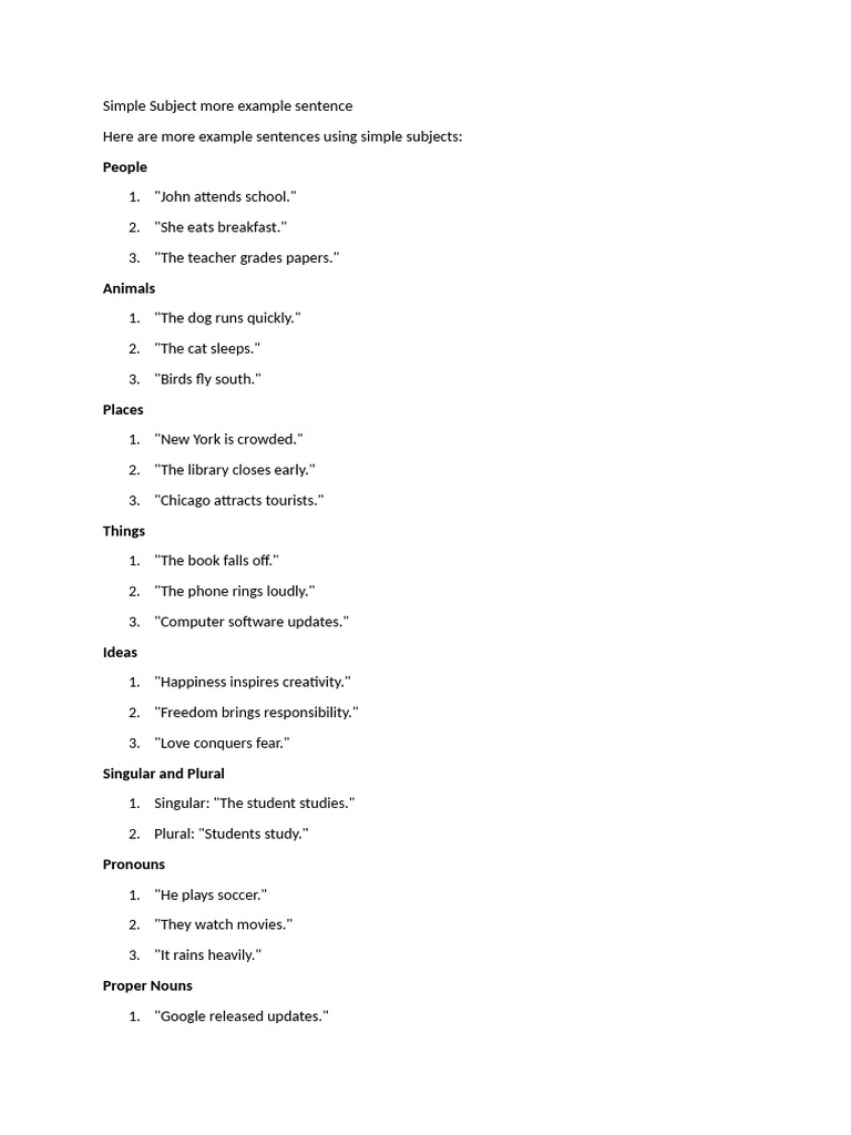 Simple Subject More Example Sentence | PDF | Linguistics | Languages