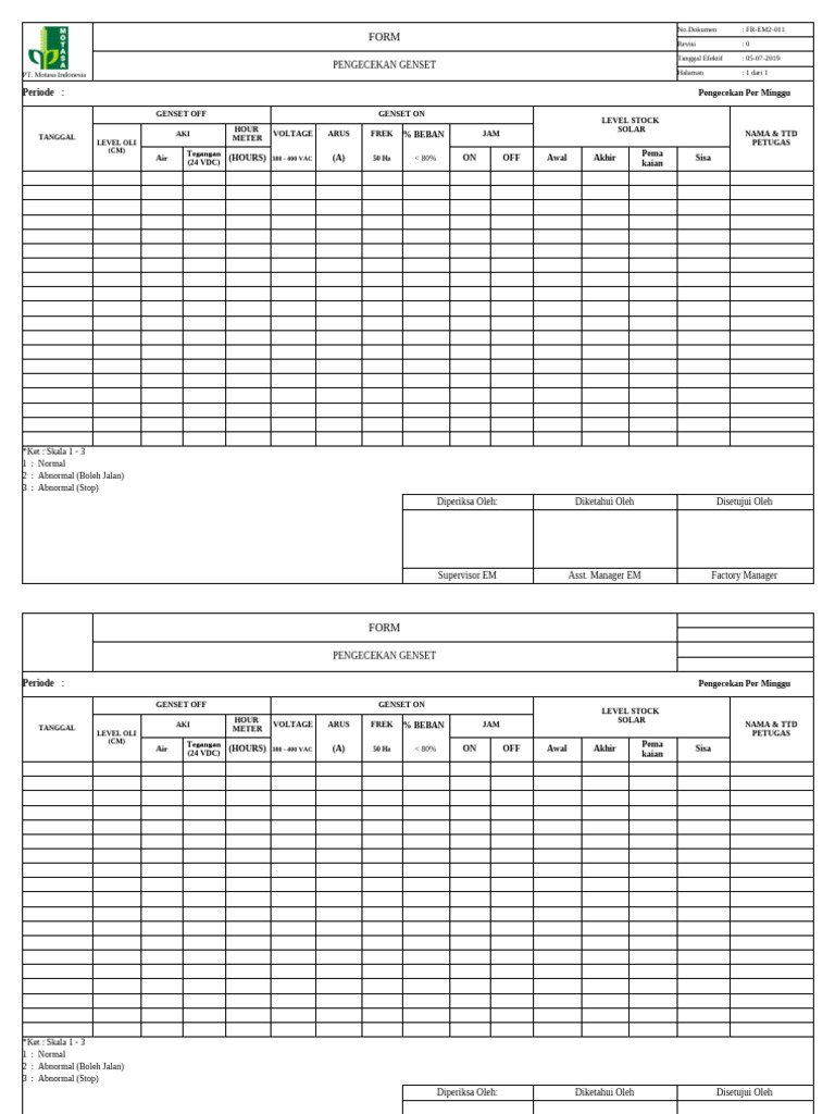 FR EM2 011 Pengecekan Genset | PDF