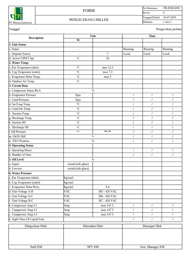 FR EM2 010 Pengecekan Chiller | PDF