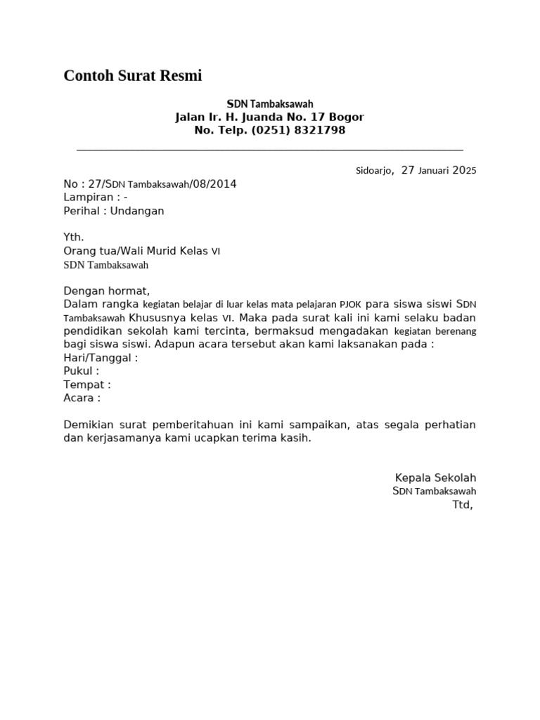 Contoh Surat Resmi | PDF