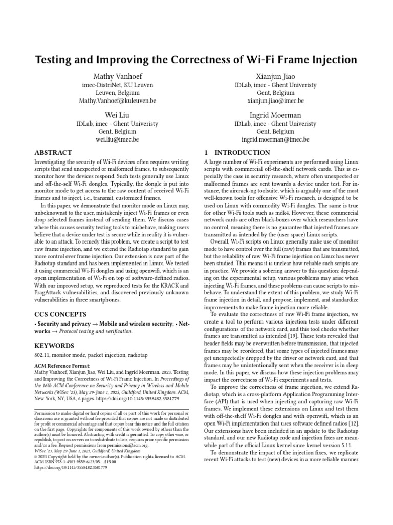 Wisec2023 Wifi Injection | PDF | Device Driver | Wi Fi
