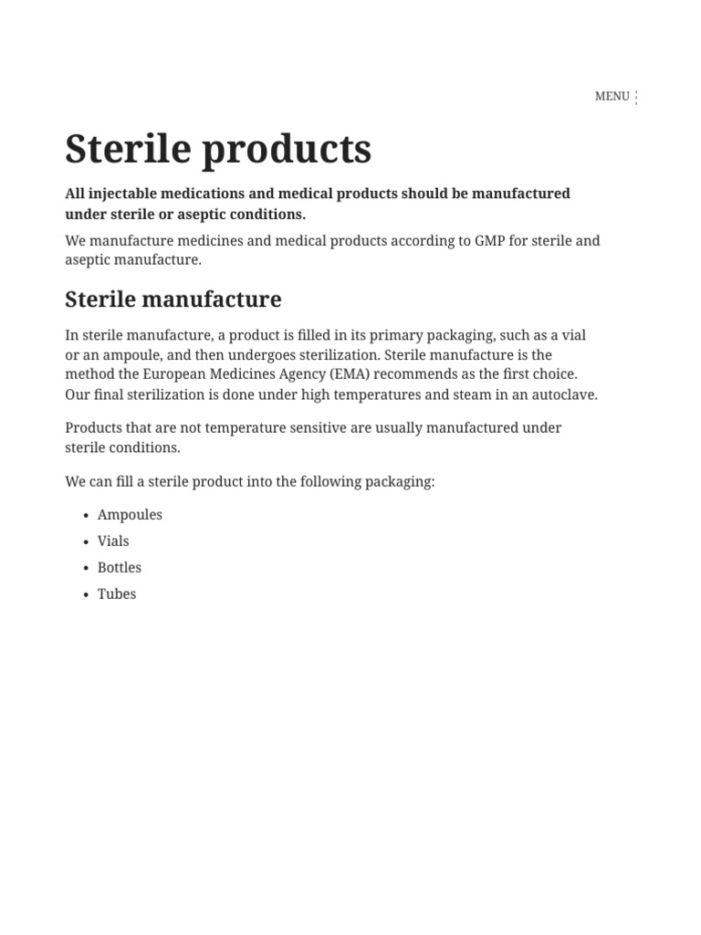 Sterile & Aseptic Manufacturing Guide | PDF