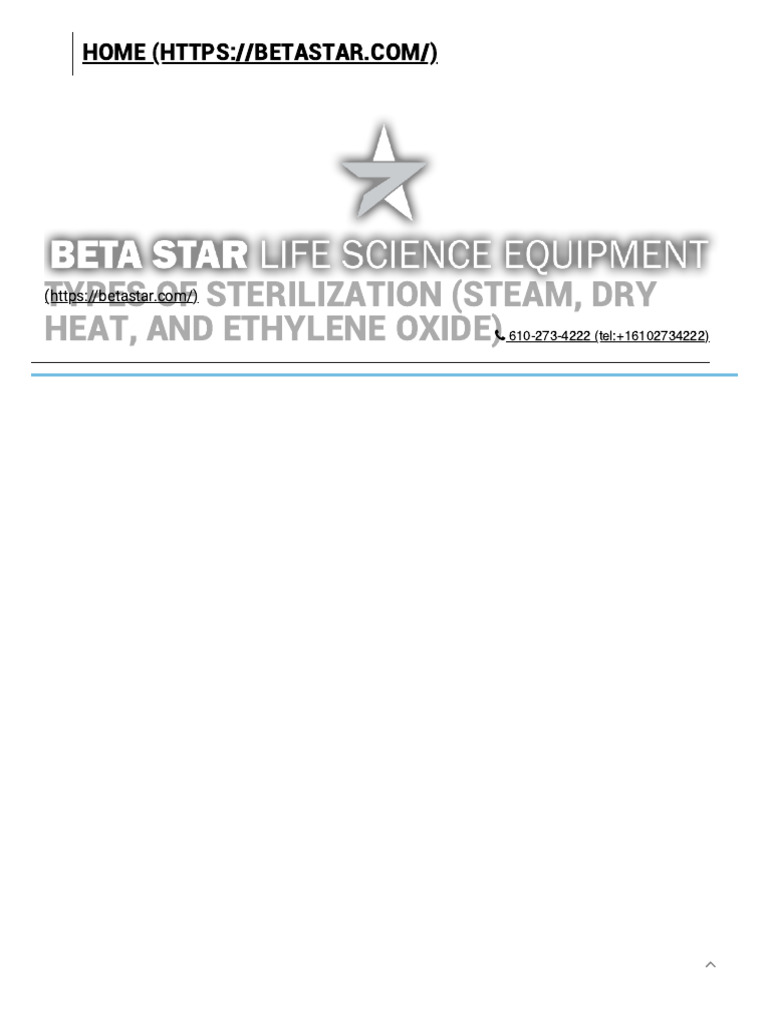 Types of Sterilization (Steam, Dry Heat, EtO) - Beta Star | PDF ...
