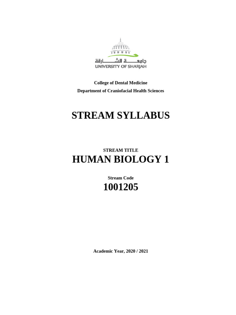 Human Biology 1 Course Syllabus | PDF | Human Body | Tissue (Biology)