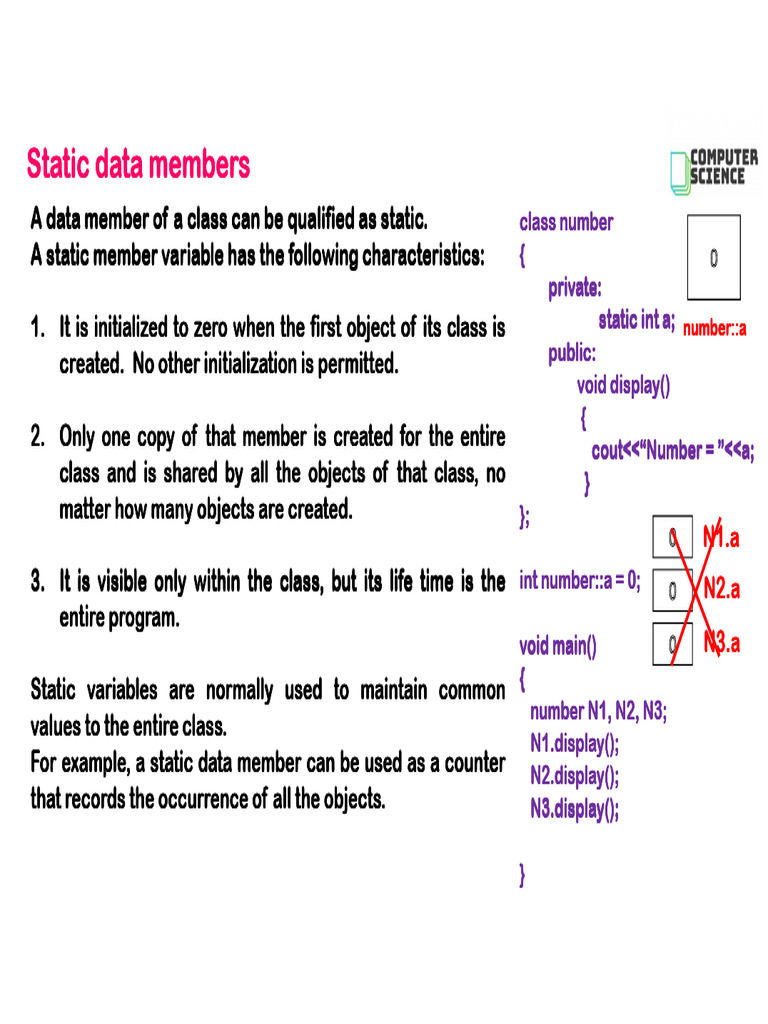 Static Data Members And Static Member Functions Pdf Object Computer