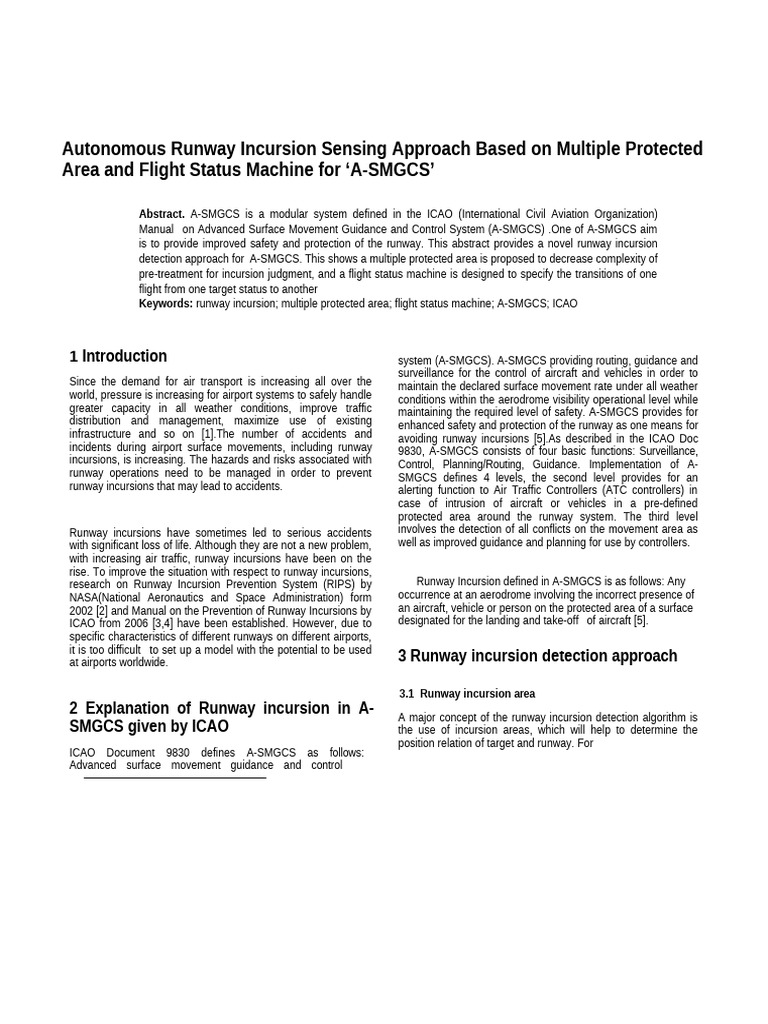 Runway Incursion Detection for A-SMGCS | PDF | Aviation | Aviation Safety