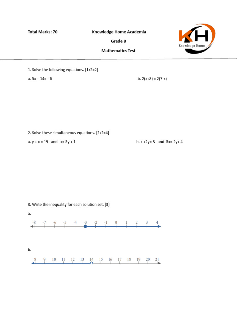 GRADE 8 Full Math Test Mid Term | PDF | Mathematics | Equations
