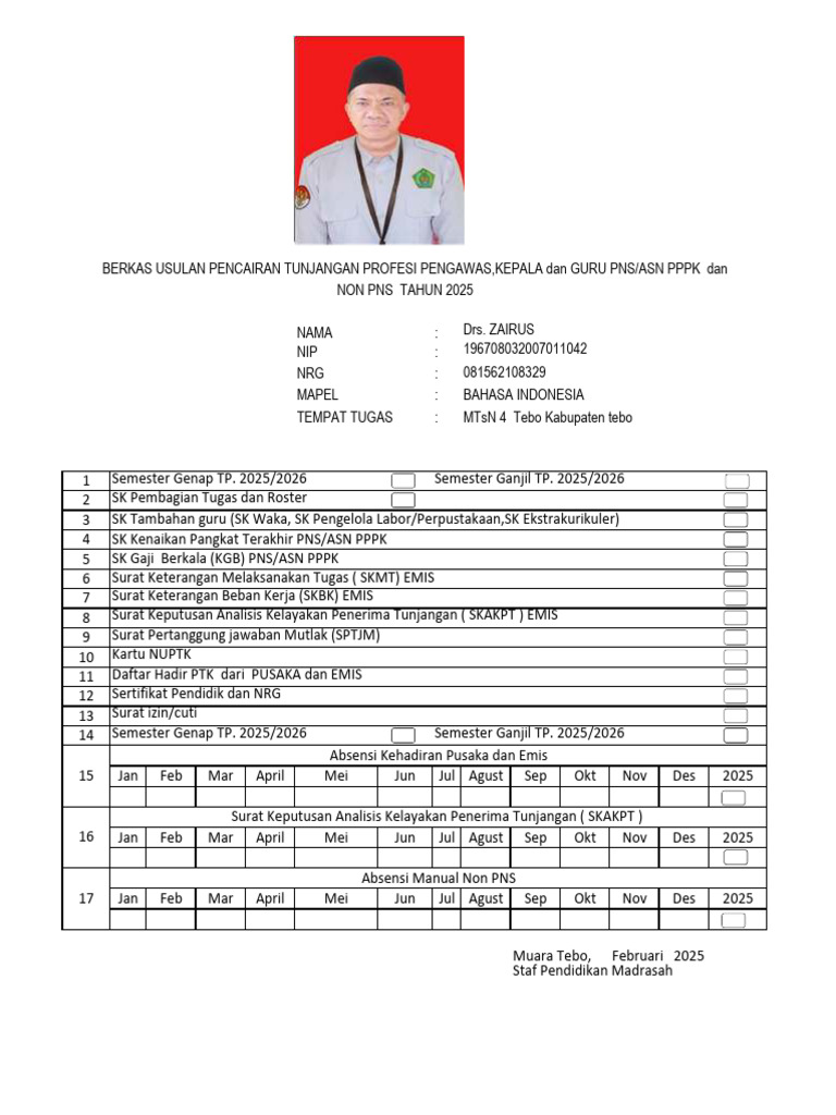 CEKLIS BERKAS TPG PNS dan PPPK 2025 14 PTK | PDF