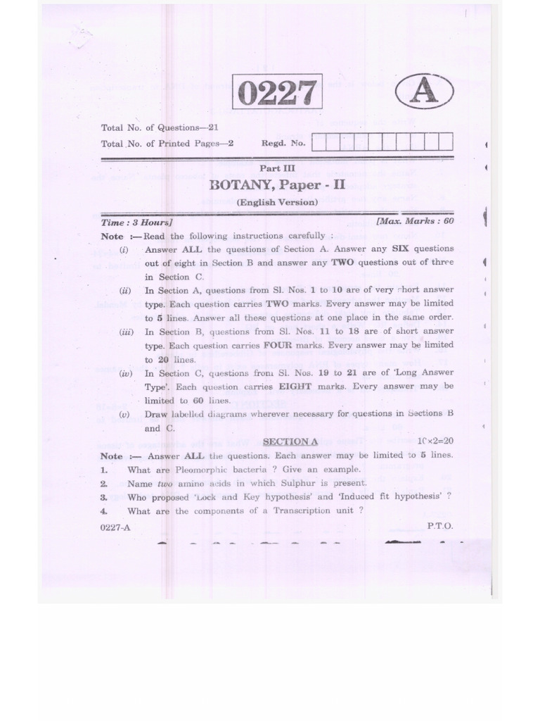 Botany Paper II (EM TM) | PDF