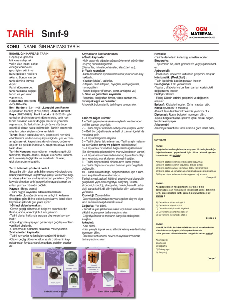 Tari̇h 9 Ders Notlari | PDF