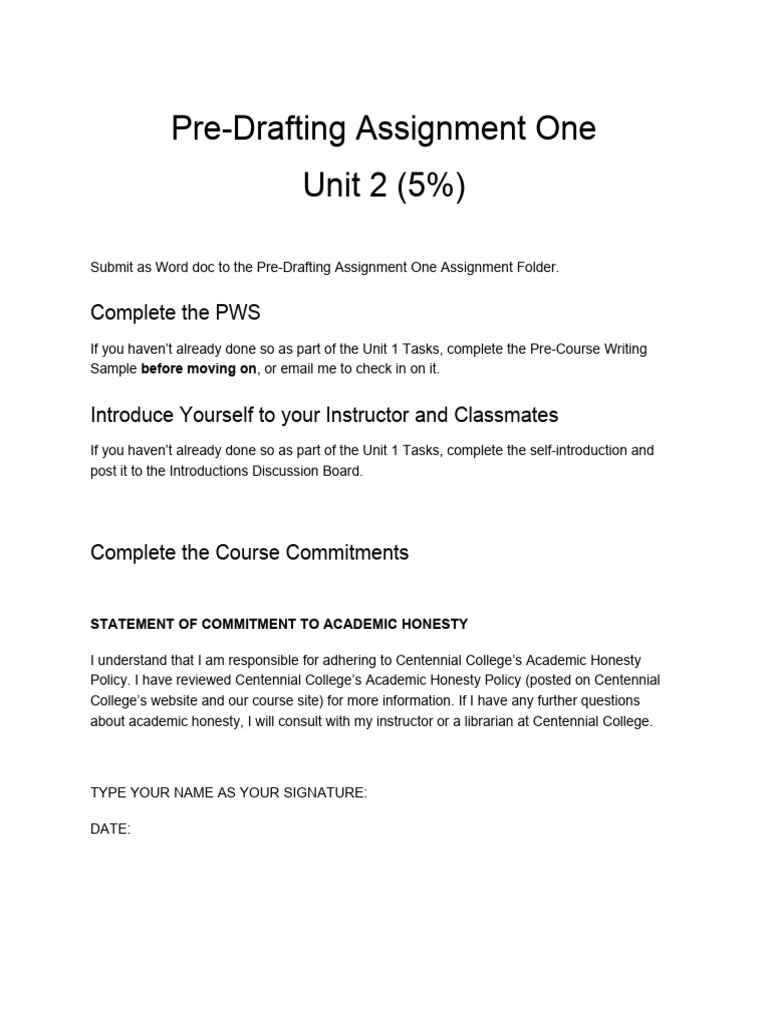 Pre-Drafting Assignment One Template - Tagged | PDF