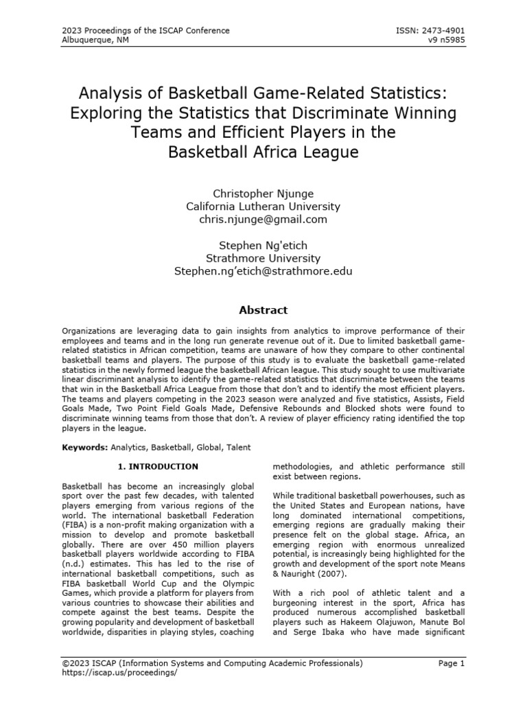 Analysis of Basketball Game-Related Statistics | PDF | Analytics