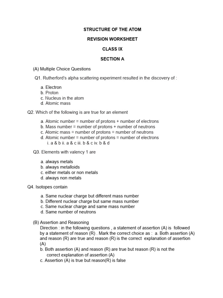 Class IX Atomic Structure Review | PDF | Atoms | Proton