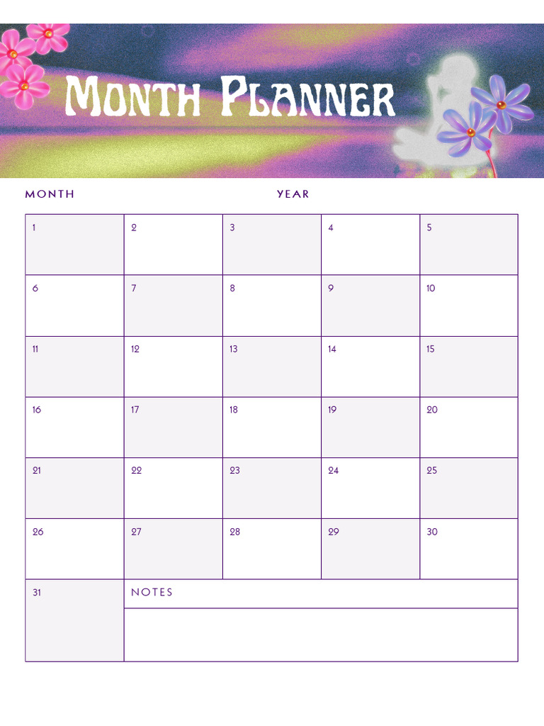 Monthly Planner Doc in Midnight Blue Lime Green Purple Aesthetic Retro ...