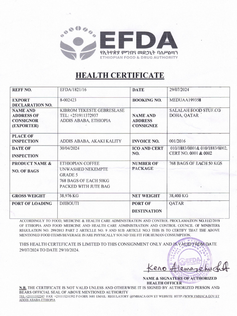 Health certificate | PDF