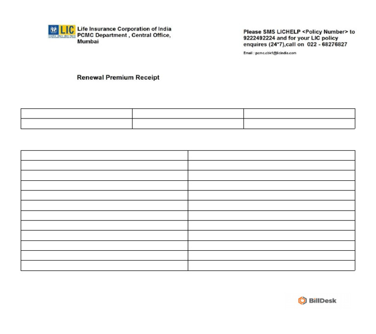 LIC Policy Receipt and Charges 2025 | PDF