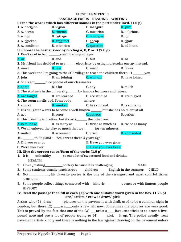 FIRST TERM TESTS | PDF