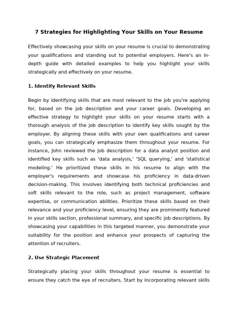 7 Strategies For Highlighting Your Skills On Your Resume | PDF | Résumé ...