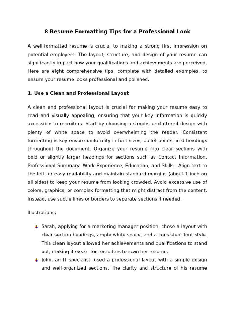 8 Resume Formatting Tips For A Professional Look | PDF | Résumé | Page ...