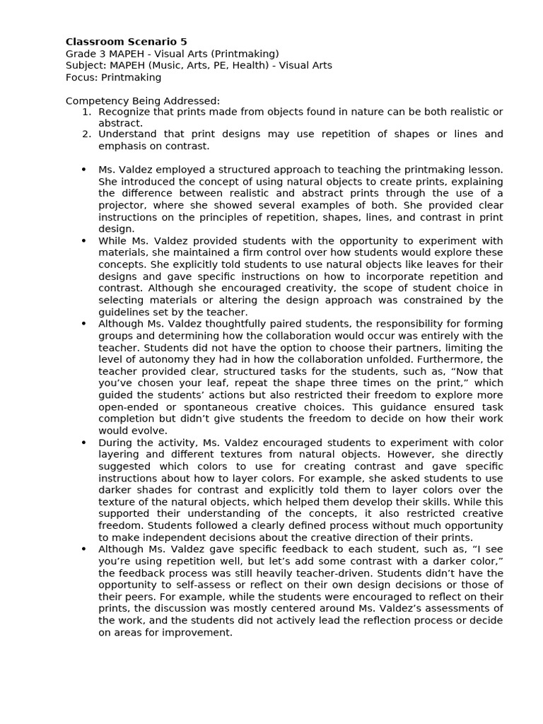 Classroom Scenario | PDF | Reading Comprehension | Learning